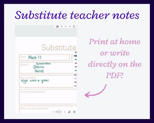 Substitute teacher note for elementary school teachers. Neutral & fun ...