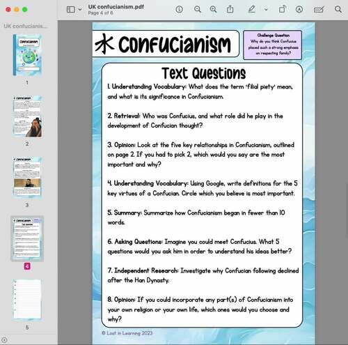 Confucianism || World Religions || Guided Reading Comprehension || Text ...