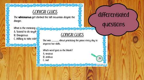 Context Clues Task Cards Differentiated Reading Passages Comprehension