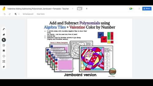 Valentine Polynomials Add Subt using Algebra Tiles Jamboard + Color by ...