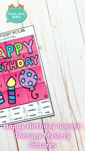 Happy Birthday Speech Therapy Mystery Pictures by Talking Mama Bears