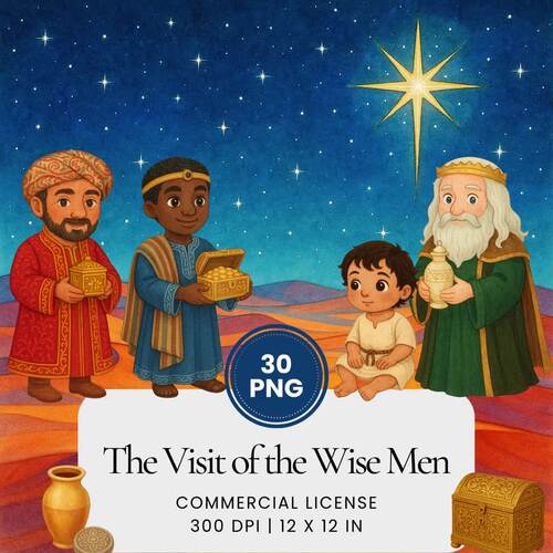 The Visit of the Wise Men New Testament Bible Story Watercolor Clipart