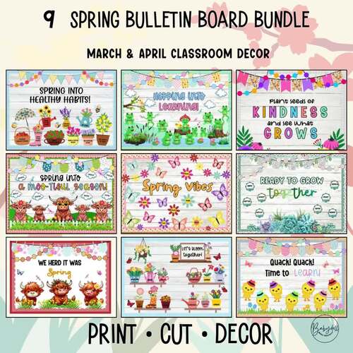 Spring Bulletin Board Bundle | March & April Classroom Decor | 9 Kits
