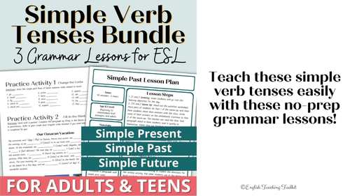 Adult ESL Simple Verb Tenses English Grammar Worksheets & Activities Bundle