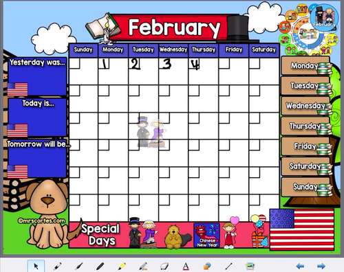 Morning Calendar For MIMIO Board - February (President's Day) by mrscortes