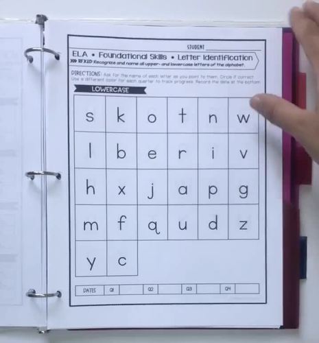 Kindergarten Assessments Track Data by Quarter by Sprinkles to Success