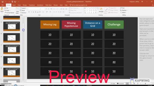 Pythagorean Theorem Jeopardy - hypotenuse, leg, distance by Mr Fergs ...