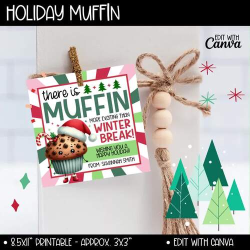 Holiday Mini Muffins Kids Class Treat Gift Tags, Christmas Snack Party ...