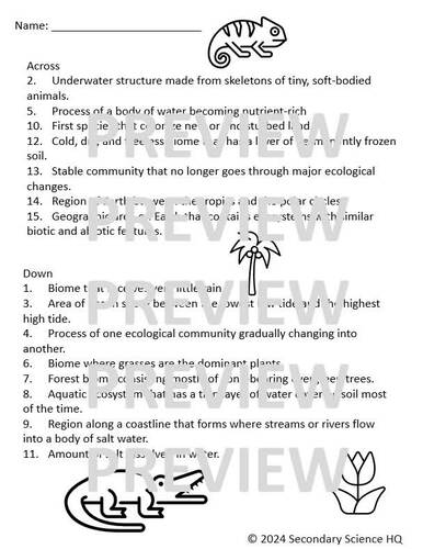 Biomes and Ecosystems | JH Science | Vocabulary Crossword Puzzle & Word ...