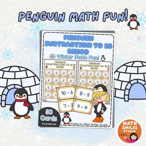 Penguin Subtraction to 10 Bingo Game (4x4) | Winter Math Activity | K ...