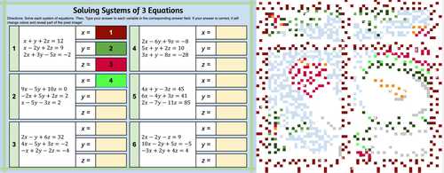 WINTER - Solving Systems of 3 Equations - No Prep Digital Pixel Reveal