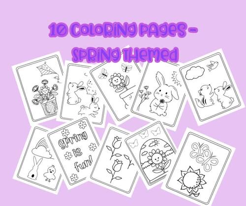 SPRING Coloring Pages with animals and flowers by Home Learning Resources