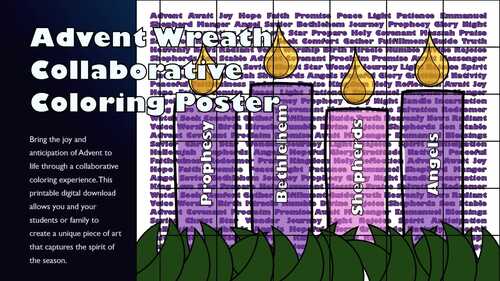 Advent Wreath Collaborative Coloring Poster w/ Hope Peace Bethlehem ...