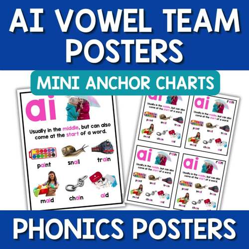 "ai" (Long A) Vowel Team Mini Anchor Chart Posters Vowel Team Phonics