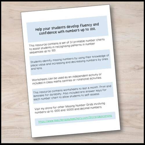 Place Value Numbers up to 100 - Even More Missing Number Grids by ...