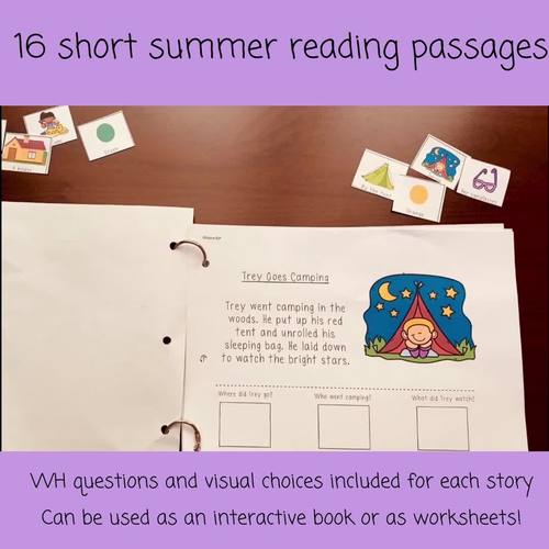Summer Reading Comprehension Passages with WH Questions & Visual Supports
