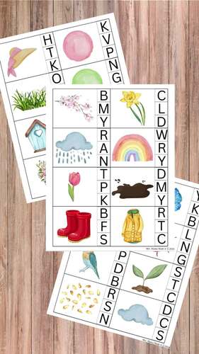 Spring Beginning Sounds Clip Cards for Phonics Homeschool or Classroom