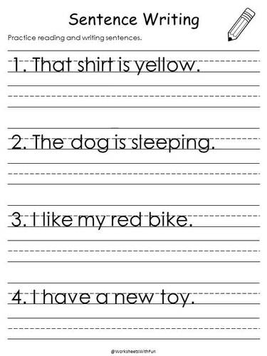 Kindergarten sentence writing worksheets store