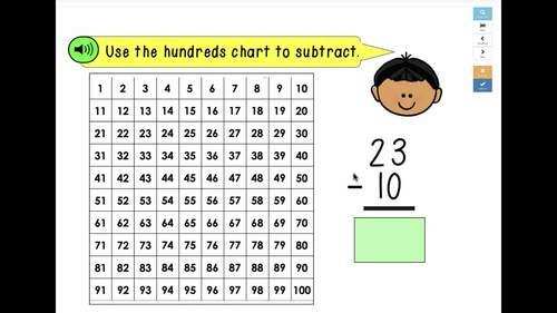 Boom Cards Subtract 2 Digit Numbers Using the Hundreds Chart Strategy