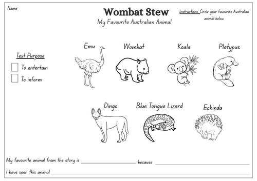 'Wombat Stew" Unit 11 Lessons 1-10 ES1/Kindergarten English BUNDLE