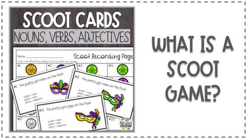 Nouns Verbs Adjectives Scoot Game | Task Cards by Almost Friday | TPT