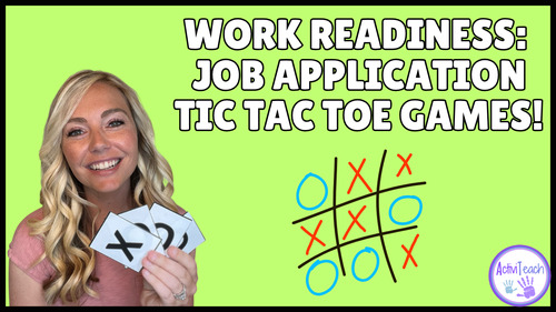 Job Applications Tic Tac Toe FUN Games for Special Education Vocational ...