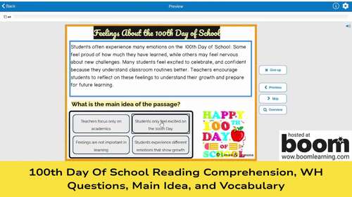 100th Day Of School Reading Comprehension WH Questions & Main Idea Boom ...