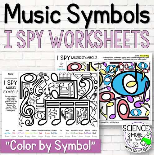 Music Symbols Coloring I Spy Worksheets by Science & More with Mrs. Harris
