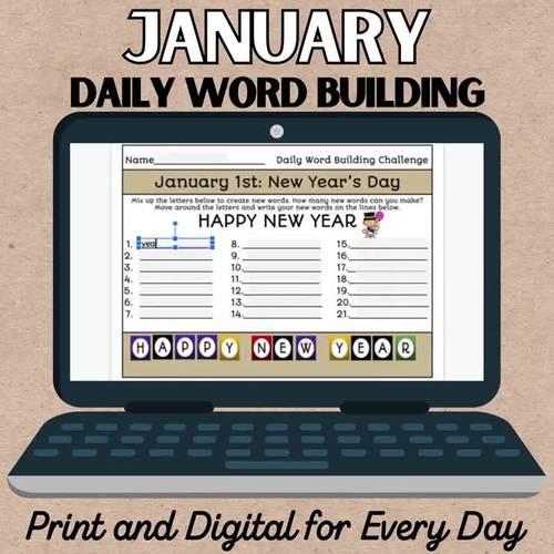 January Word Building Print & Digital Daily Holidays Word Work | TPT