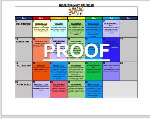 Summer Activities Calendar for Toddlers by Admin 4 You | TPT