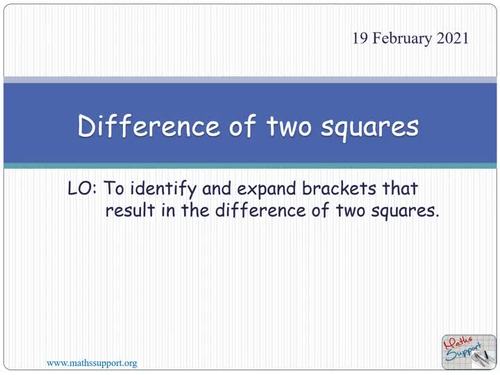 Expanding the difference of two squares by Maths Support Centre | TPT