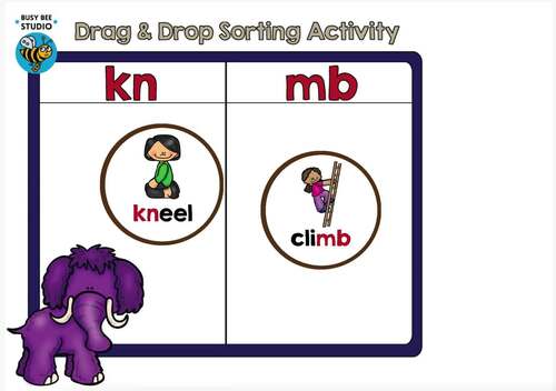 KN MB Silent Consonant Letters Sorting Boom Cards Game by Busy Bee Studio