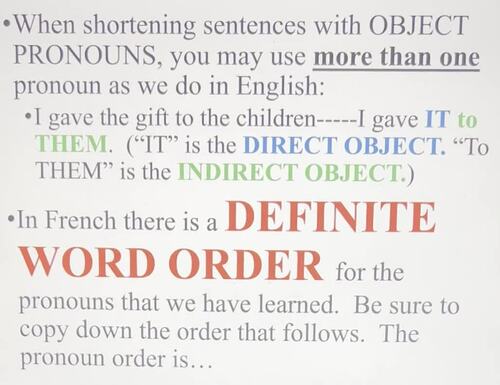 French: LESSON on Double Object Pronouns in Present and Past Tense