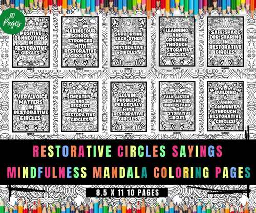Restorative Circles Sayings, Decorations Coloring and Word Wall, No Prep
