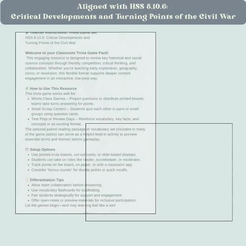 Major Battles and Strategies of the Civil War • Trivia Game — HSS 8.10.6
