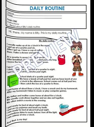 Daily Routine Vocabulary & Time - EFL / ESL by Mr Smith's Stuff | TPT