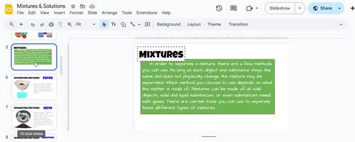 Mixtures and Solutions; Separating Mixtures (Google Slides Lesson) Virtual
