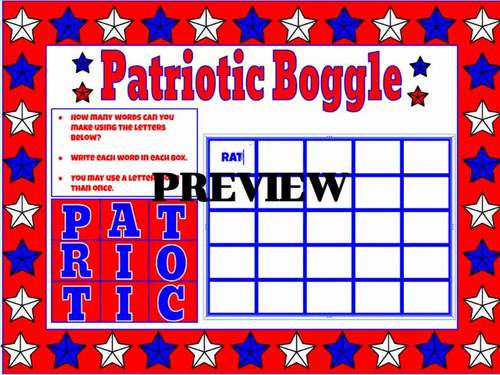 Patriotic Boggle Digital Activity - All Digital by K's Digital Store