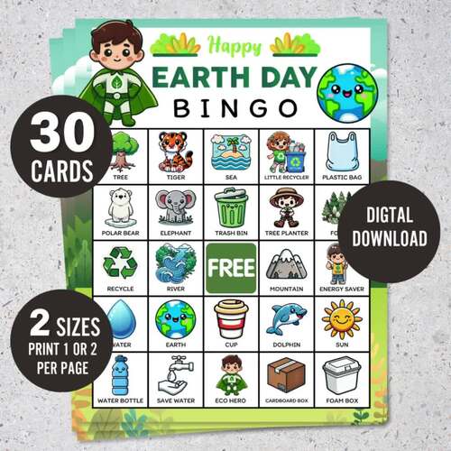 Earth Day Bingo Game | 30 Printable Cards | Fun Eco-Friendly Activity ...