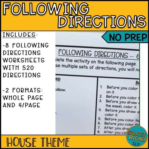 NO PREP House Themed Following Directions Picture Scenes for Speech Therapy
