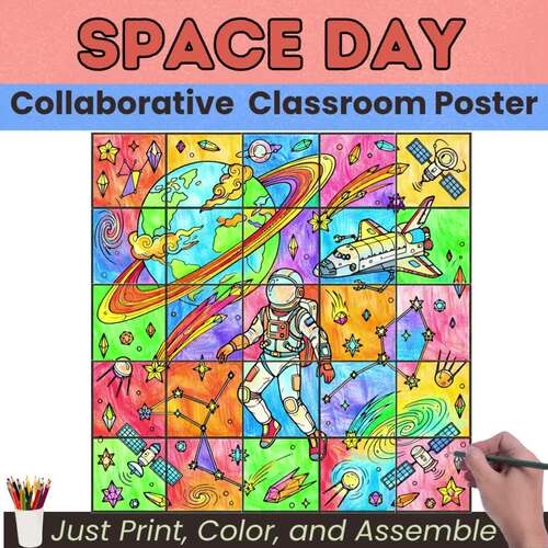 Astronaut Collaborative Poster | Space Day Art Activity Decor by Pixel ...