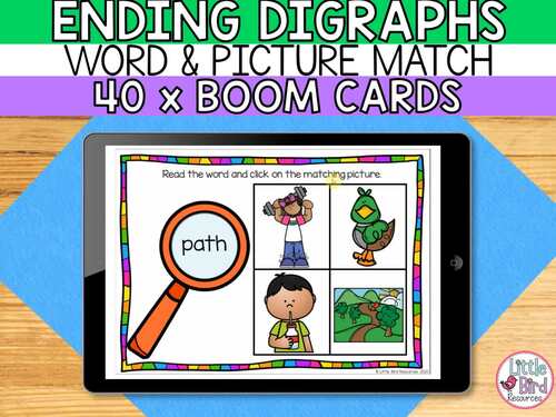 Ending Digraph Matching Word to Picture Boom Cards CH SH TH CK NG NK ...