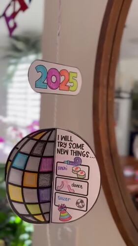Happy New Years 2025 Goal Setting Disco Ball Mobile Writing Craft Activity