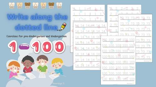 Worksheets used for writing 1-100 for pre-kindergarten and kindergarten.