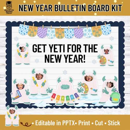 New Year Bulletin Board Kit | Get Yeti for The New Year | Winter Decor