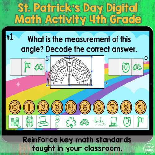4th Grade Digital Math St. Patrick's Day Center Activity Angle Measurements