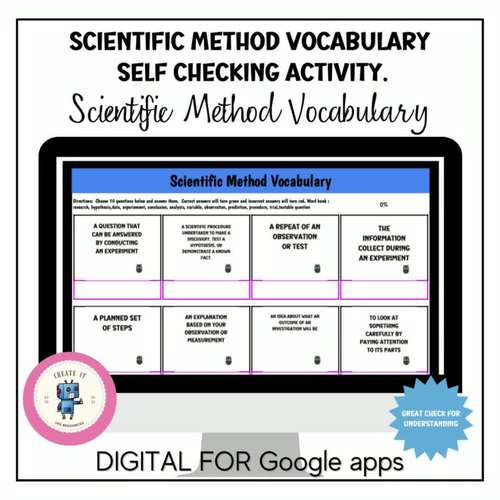 Scientific Method Vocabulary self checking activity. Digital Quick pick