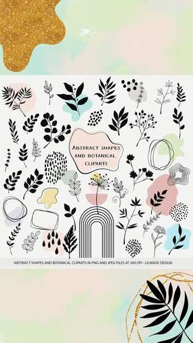 Abstract boho shapes and botanical clipart in PNG files | TPT