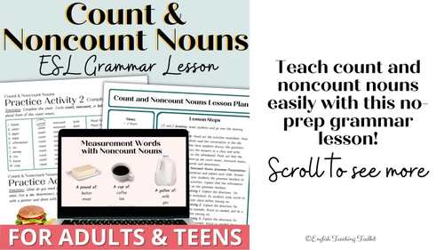 Adult ESL Count and Noncount Nouns English Grammar Lesson and Activities
