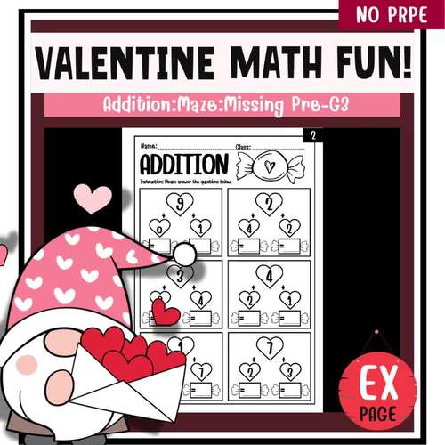 Valentine Math& Addition Maze Missing: Worksheets,Activities , and ...